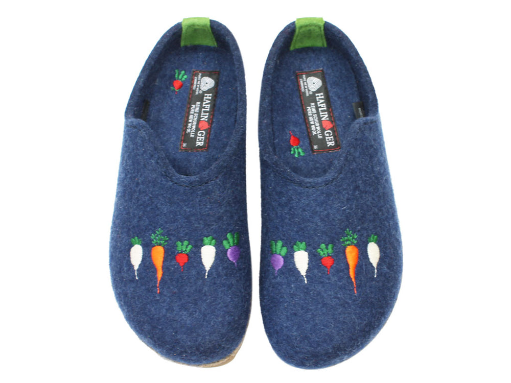 Haflinger Clogs Rübli Vegetable Jeans | Unisex Felt Clogs | Shoegarden UK
