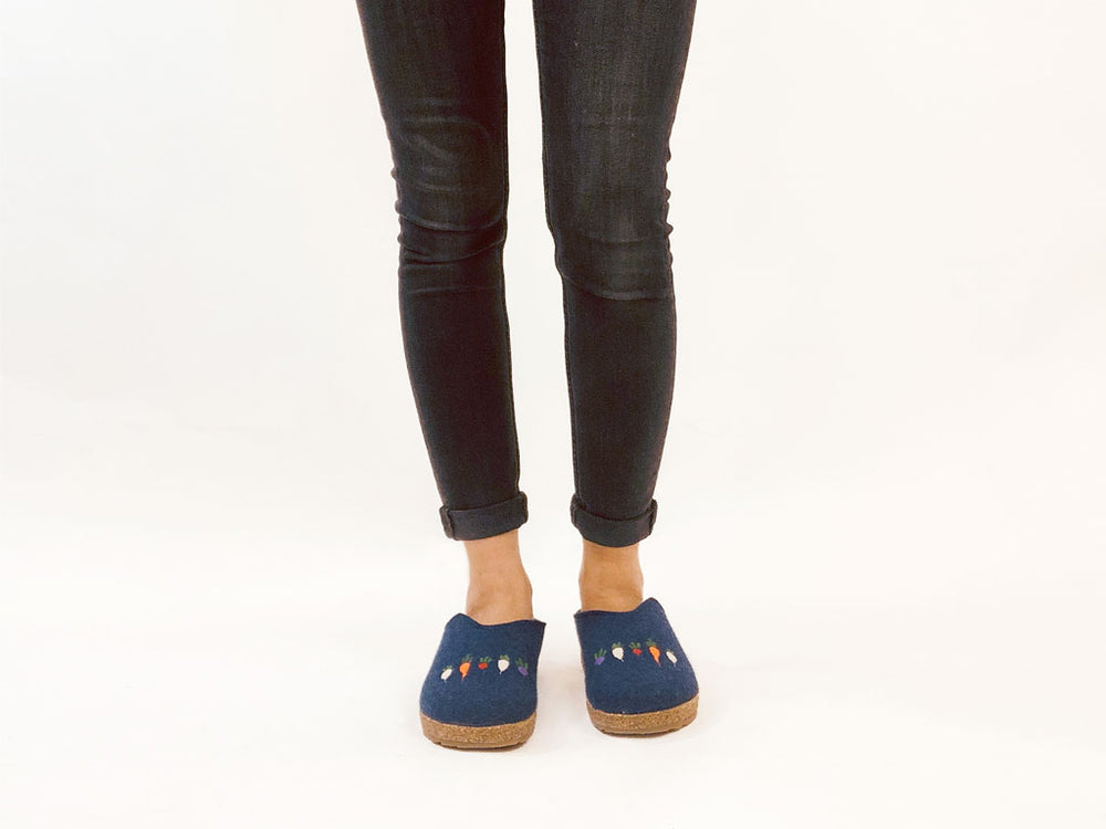 Haflinger Clogs Rübli Vegetable Jeans | Unisex Felt Clogs | Shoegarden UK