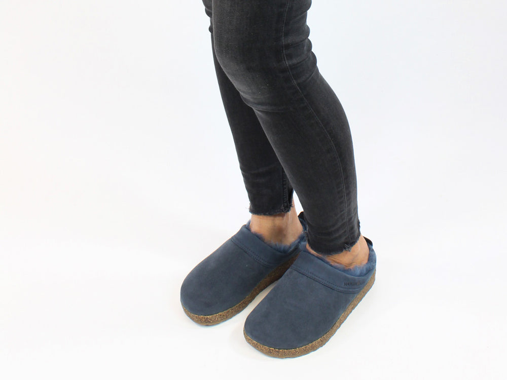 Haflinger Sheepskin Snowbird Navy | Unisex Clogs | Shoegarden UK
