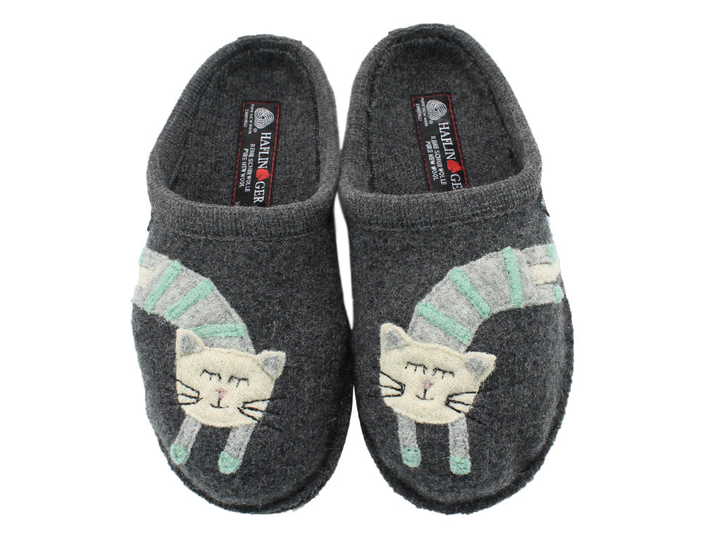 Haflinger Slippers Flair Choupette Cat Anthracite | Unisex wool ...